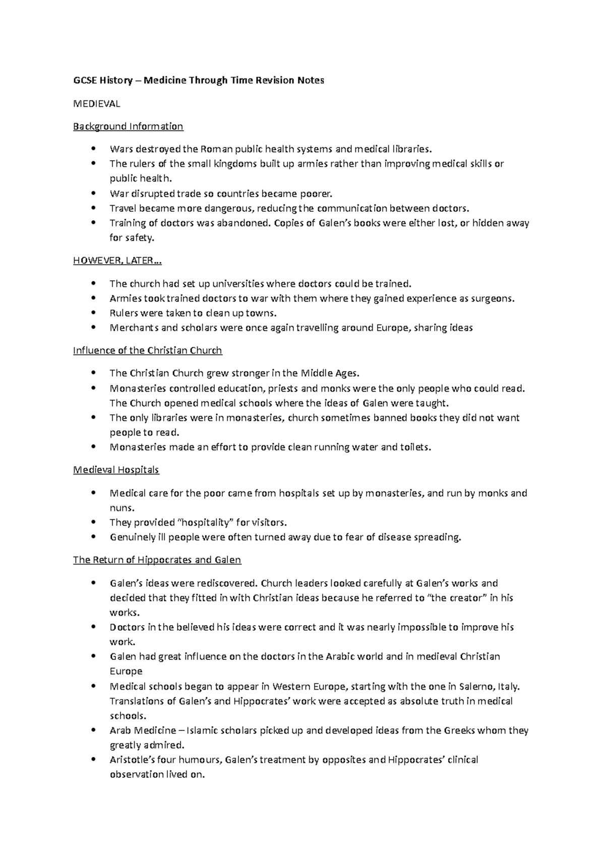 Medicine Through Time: GCSE History Revision Notes - Studocu