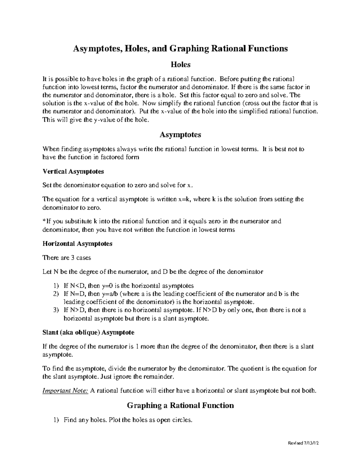 Graphing Rational Functions: Asymptotes & Holes Explained - Studocu