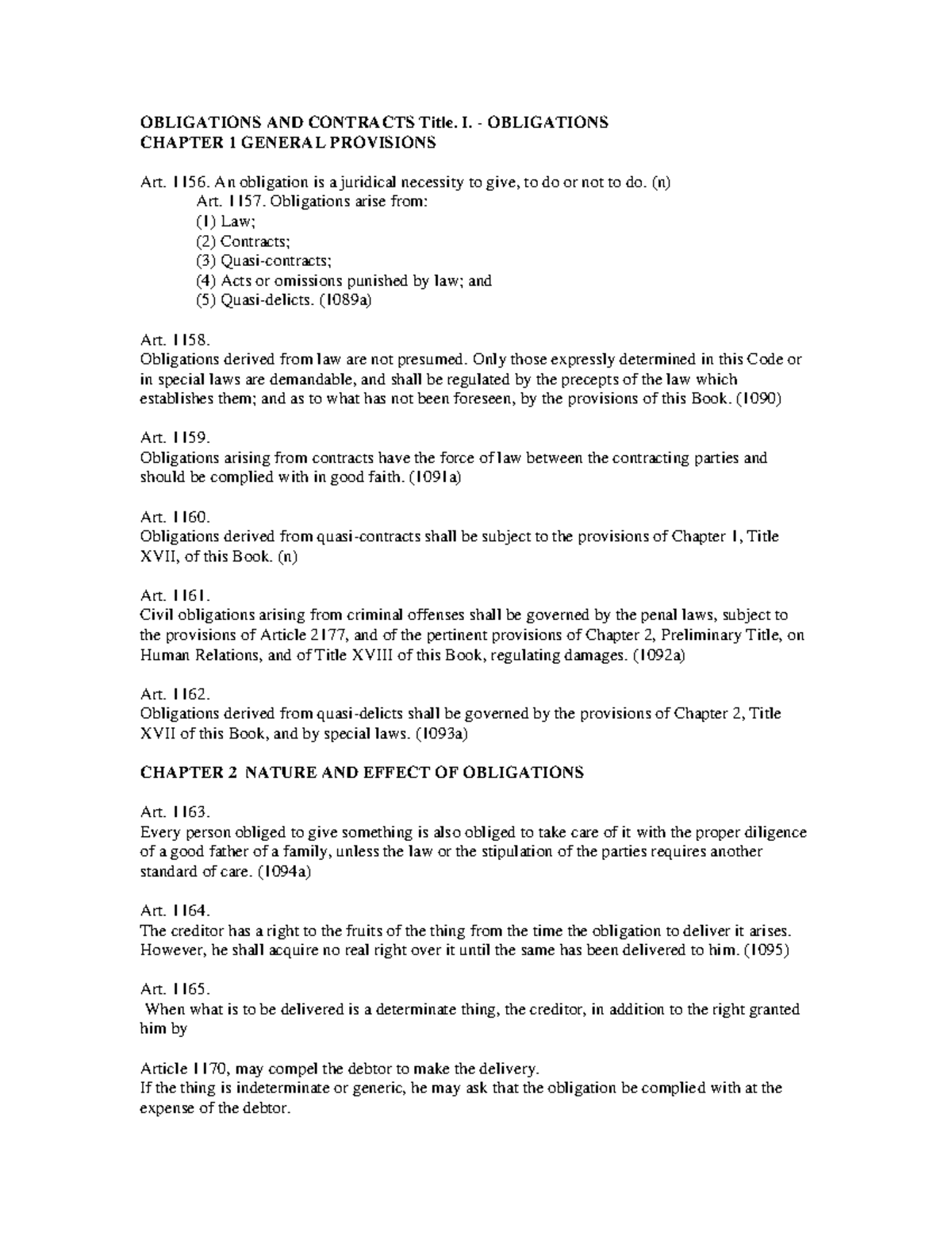 Civil Code - Obligations & Contracts (OBLIGATIONS AND LEASE) - Studocu