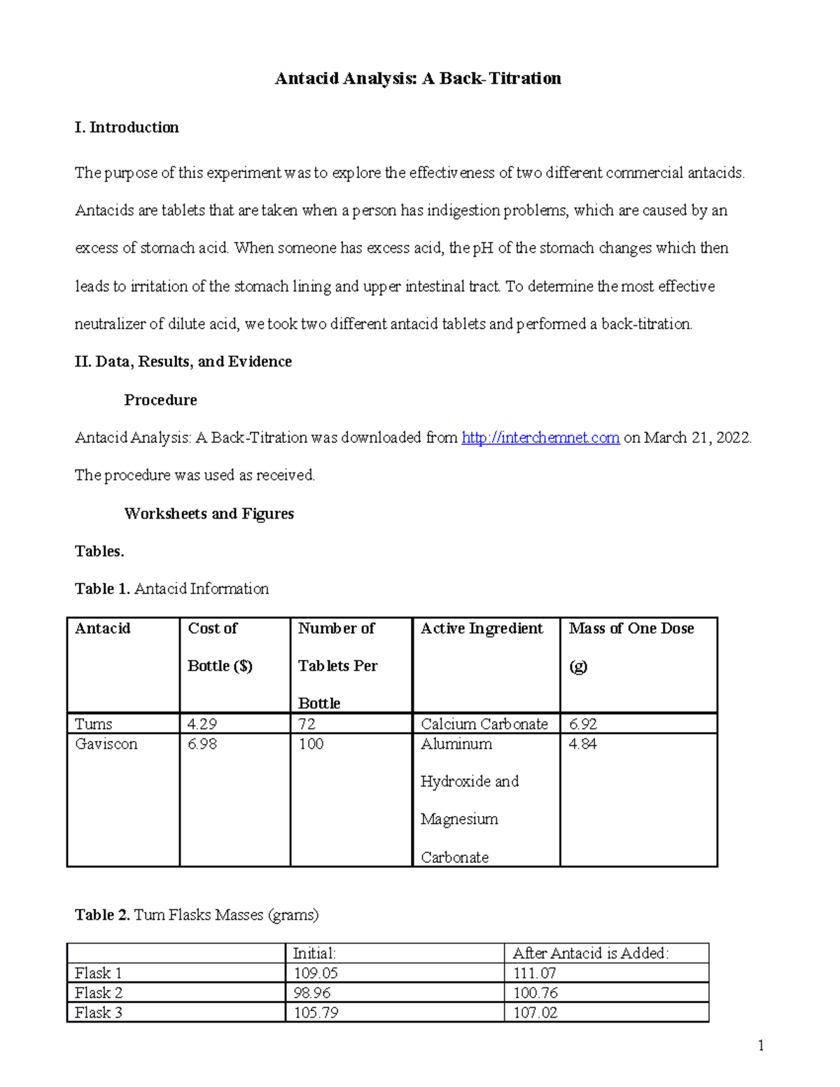 Antacid Effectiveness: Back-Titration Lab Report for CHEM 101 - Studocu