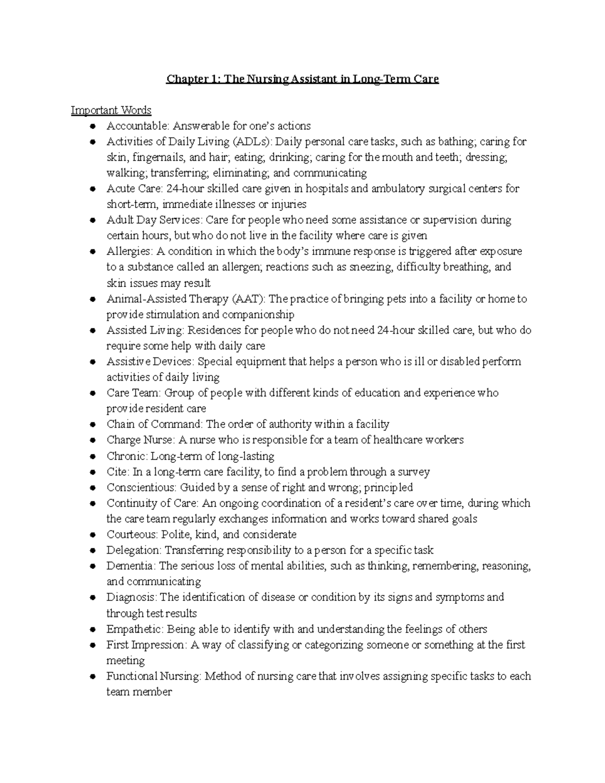 Chapter 1 Nursing Assistant Study Notes & Review Questions (NA 101 ...