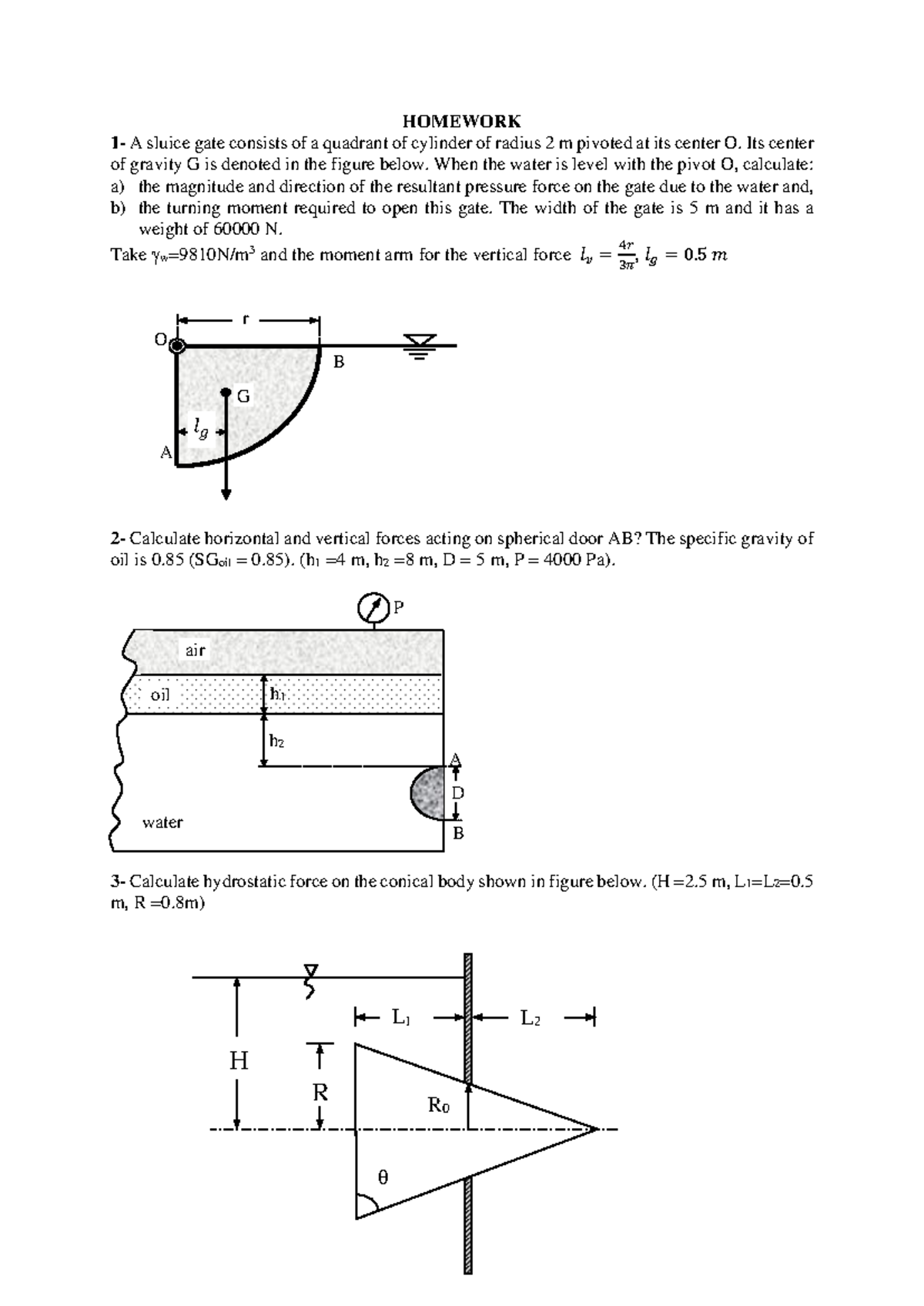 Chapter 2 Homework: Sluice Gate and Hydrostatic Force Calculations ...