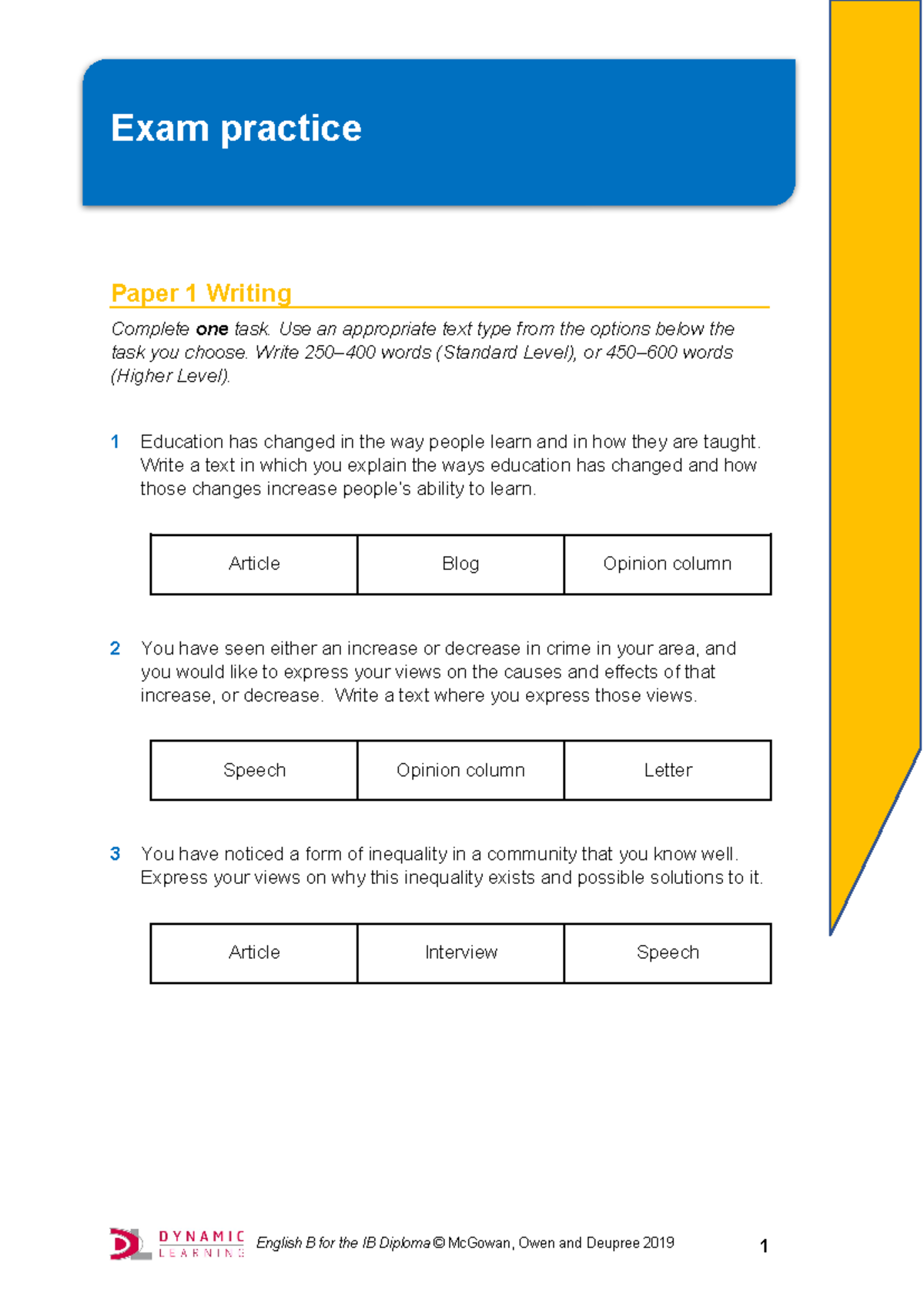 IB English B Theme 1: Exam Practice Questions and Writing Tasks - Studocu