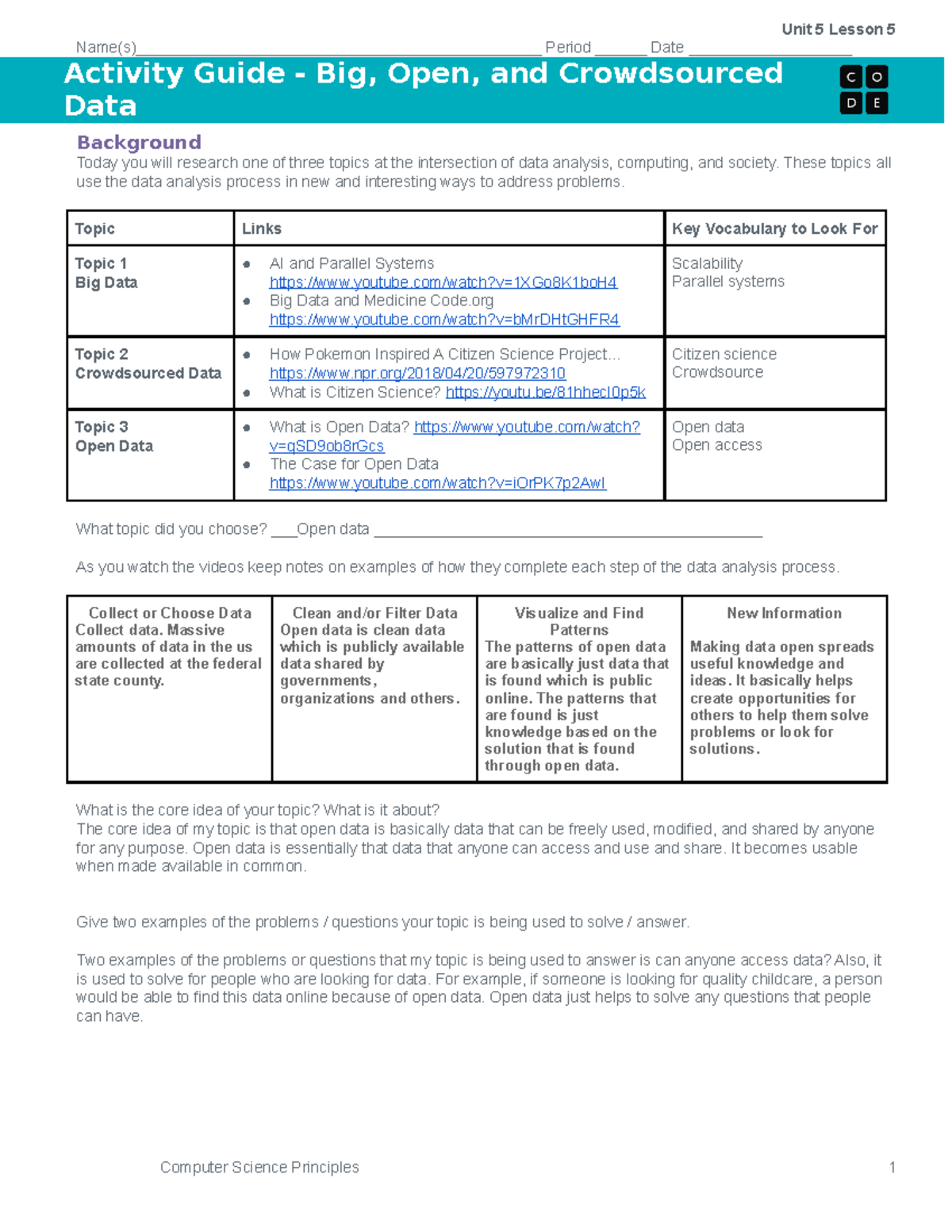 Activity Guide 2 - Exploring Big Data, Open Data & Crowdsourced Data - Studocu