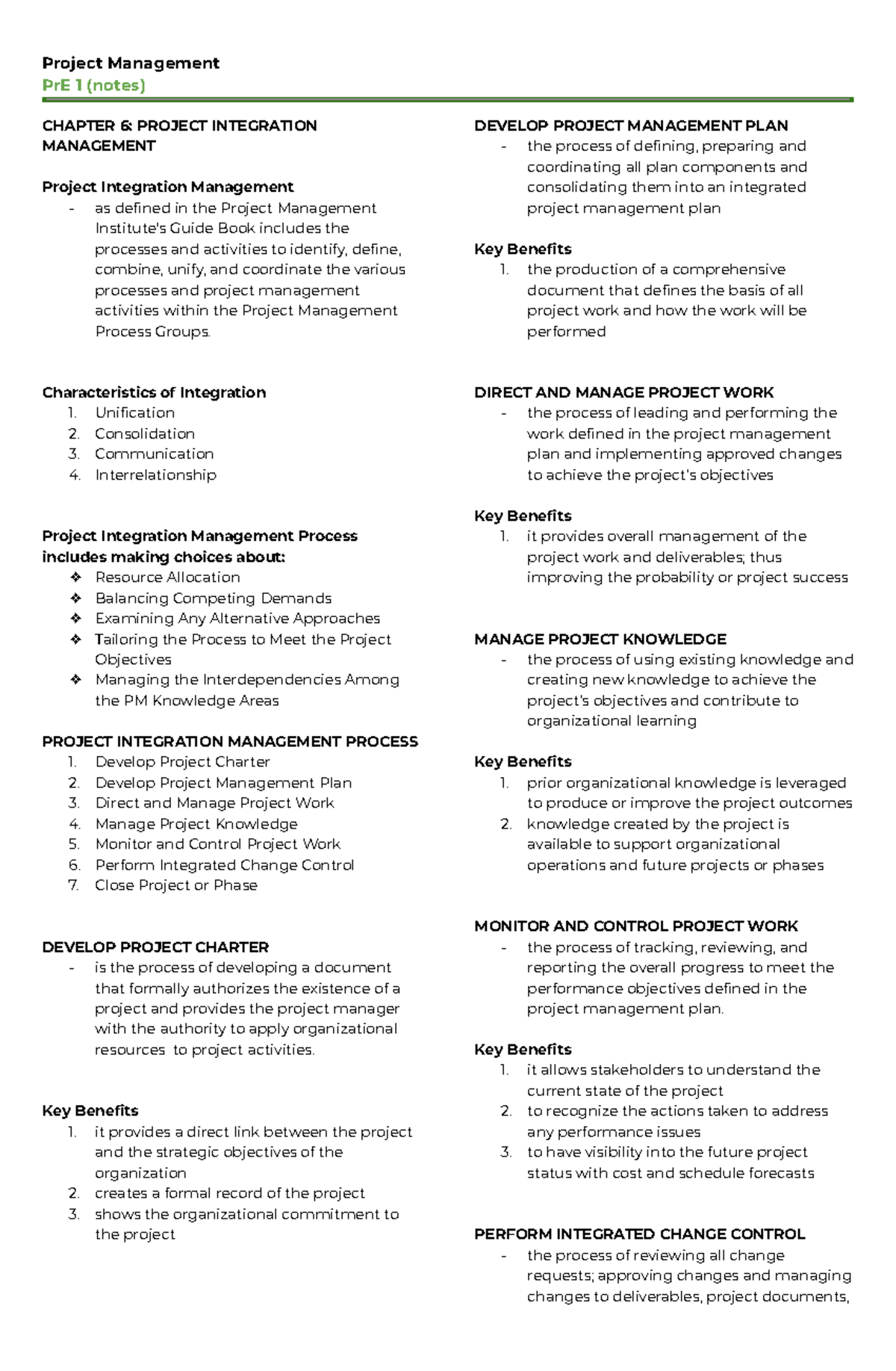 PROJECT MANAGEMENT REVIEWER.pdf - PrE 1 (notes) CHAPTER 6: PROJECT ...