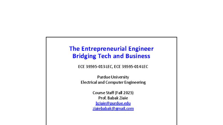 ECE LEC: The Entrepreneurial Engineer Course Overview (Fall 2025) - Studocu