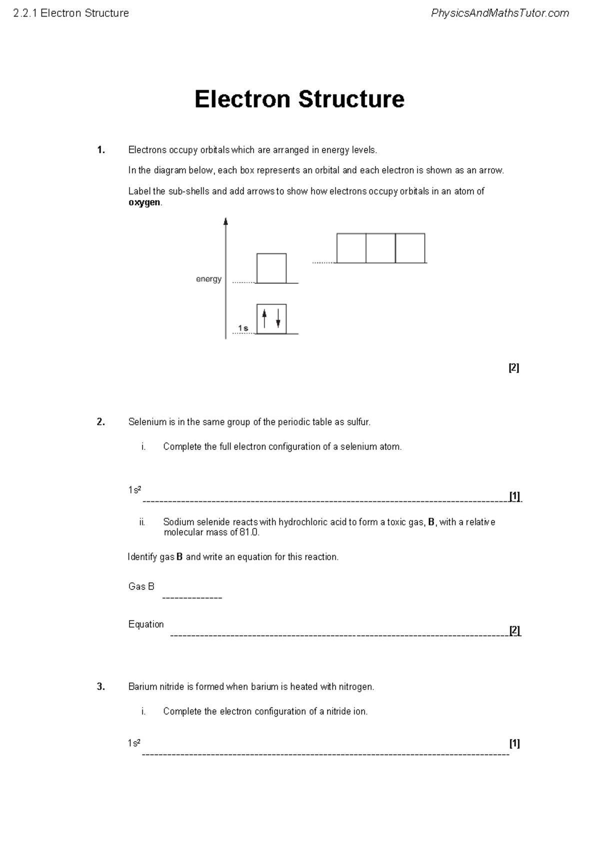 2.2.1 Electron Structure Quiz Paper - Studocu