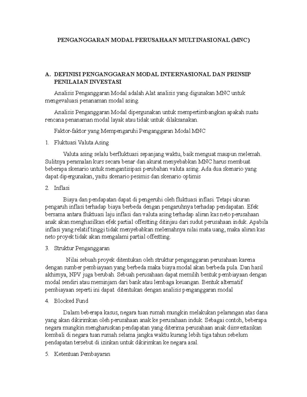 Analisis Penganggaran Modal Perusahaan Multinasional (MNC) - Studocu