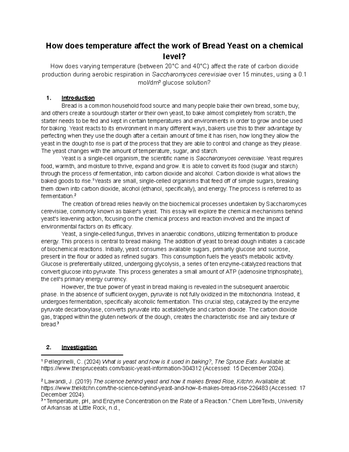 Biology IA: The Effect of Temperature on Yeast Respiration Rates - Studocu
