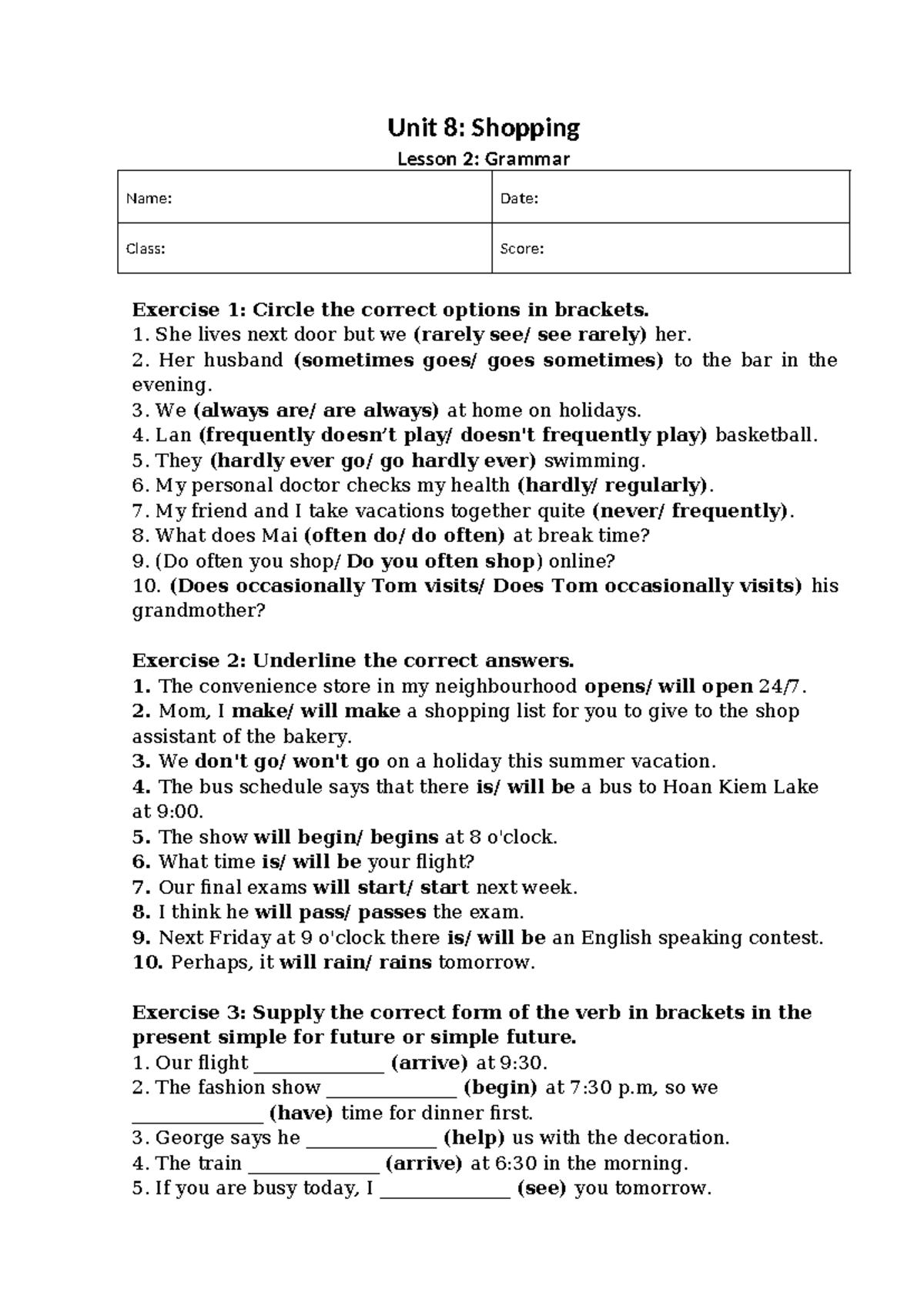 Unit 8 - ACADEMY STARS: Shopping Grammar Exercises & Answers - Studocu