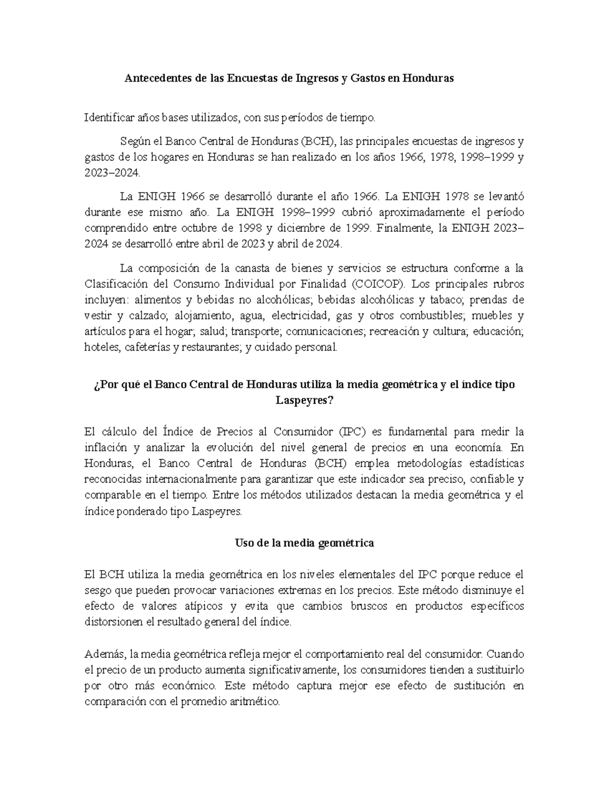 Estadística Económica: Análisis del IPC en Honduras y Metodologías (1er ...