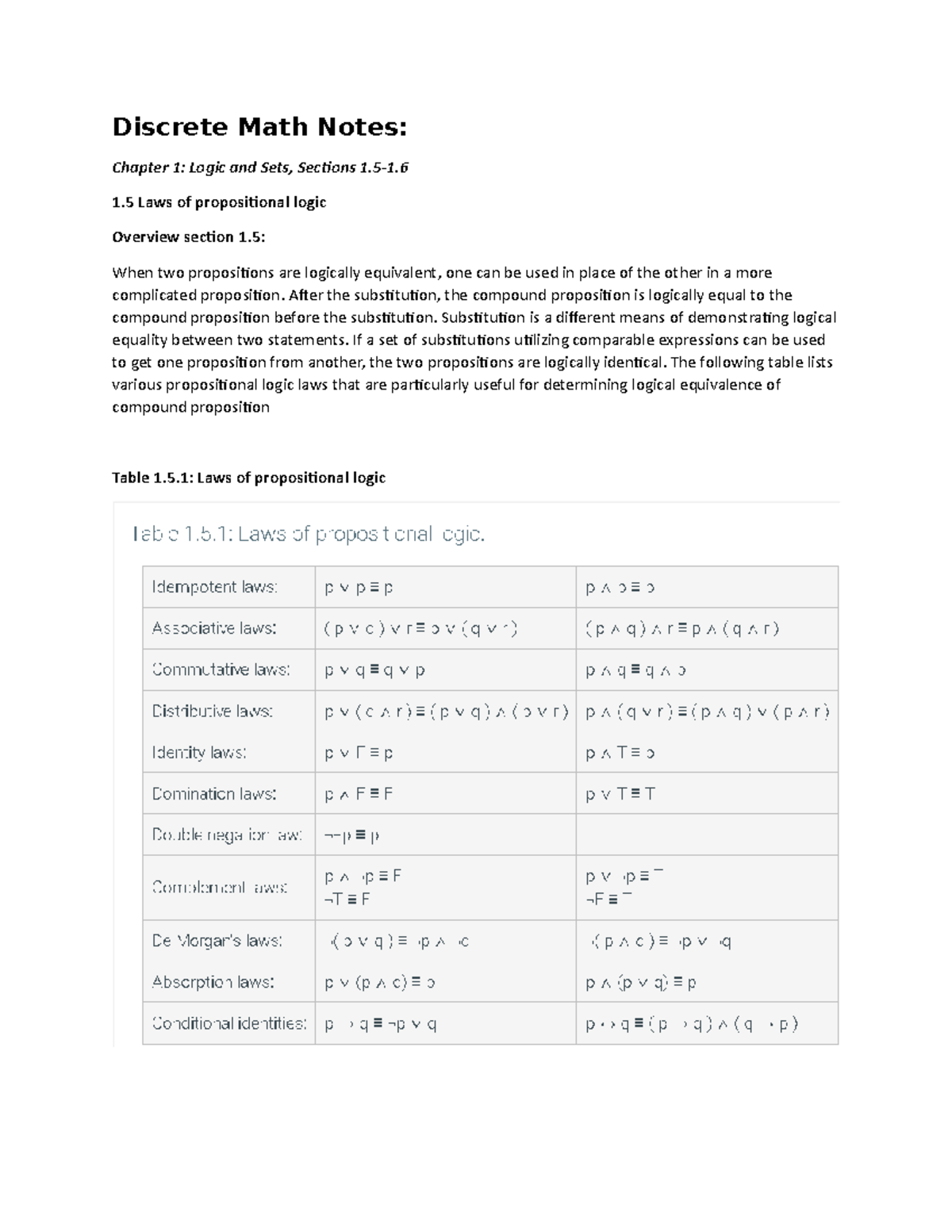 Discrete Math Notes: Chapter 1 - Logic & Sets (Sec 1-1) - Studocu