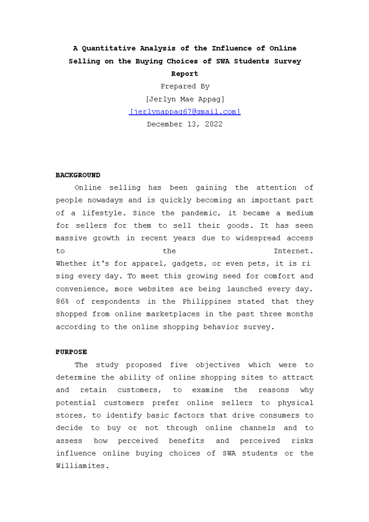 EAPP Survey Report - English - A Quantitative Analysis of the Influence of Online Selling on the ...