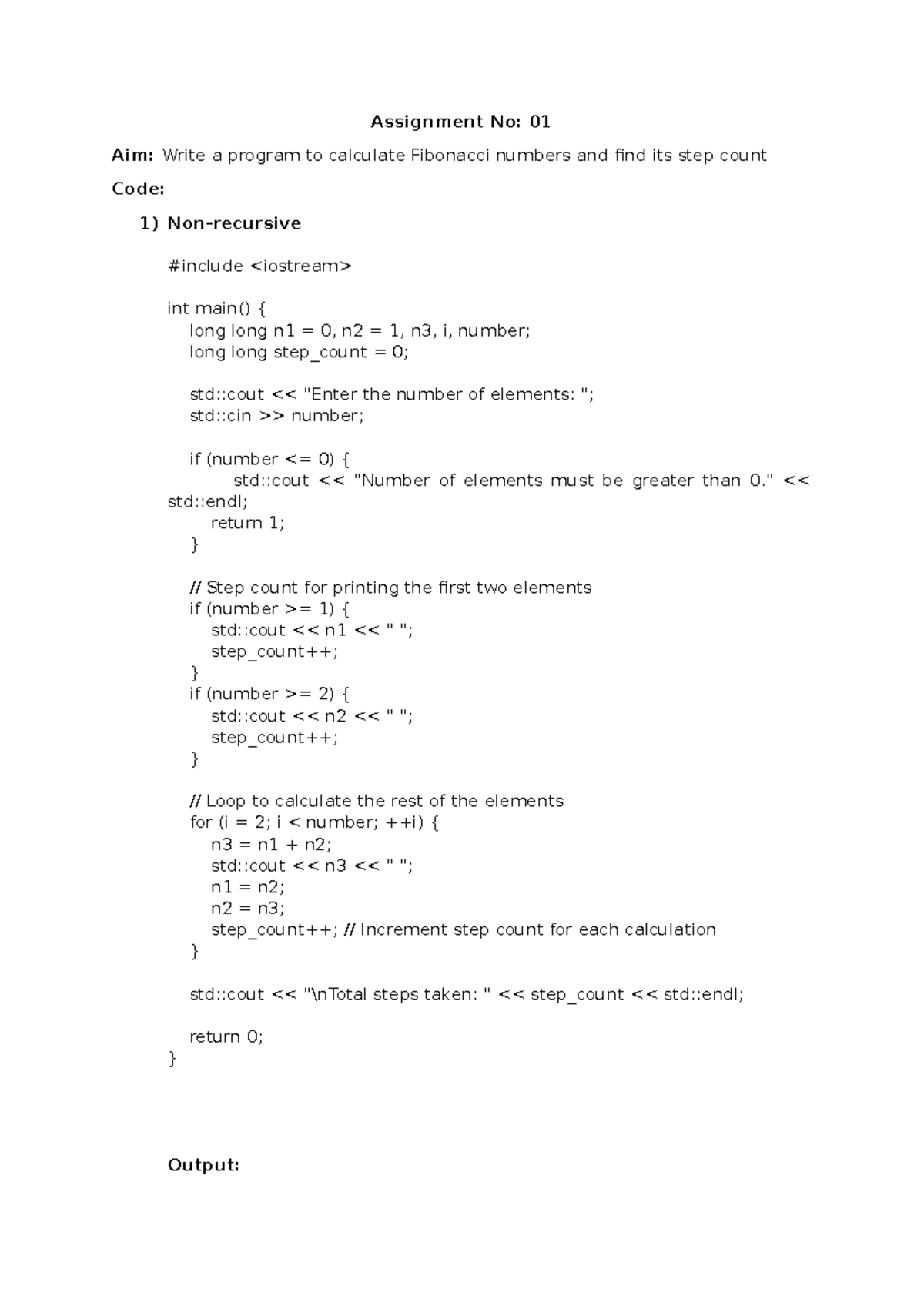DAA 01 - Fibonacci Numbers: Step Count in Non-Recursive & Recursive ...