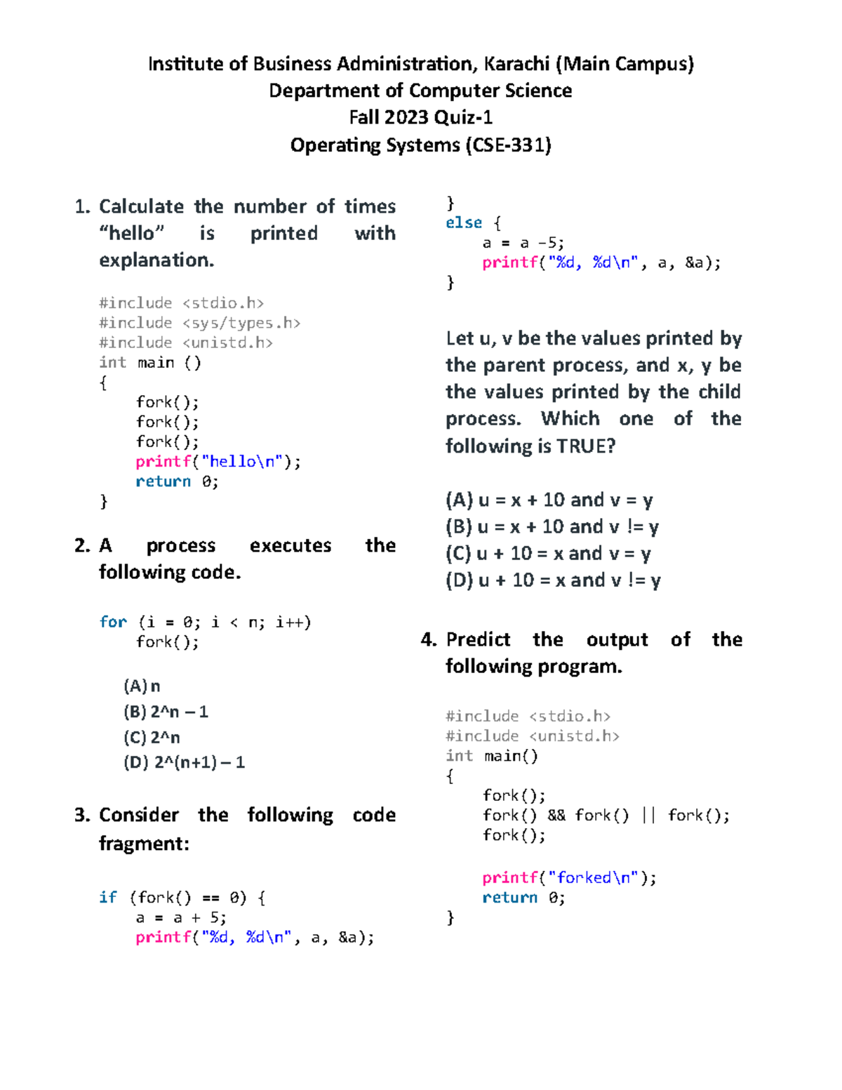 Quiz 1 - CSE-331 Operating Systems Fall 2023 Overview and Questions ...