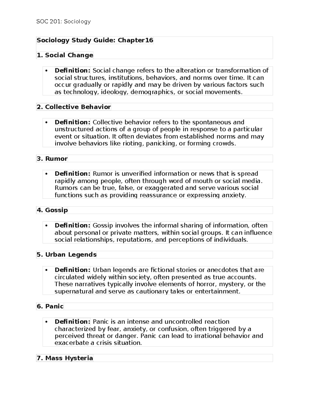 Study Guide Chapter 16-5 - Sociology Study Guide: Chapter 1. Social ...