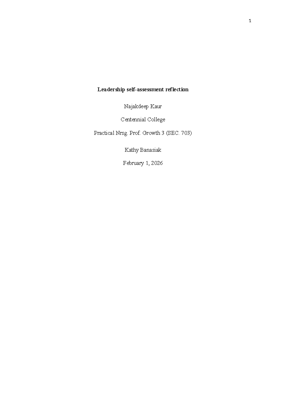 Leadership Self-Assessment Reflection (Practical Nursing PNUR 125 ...