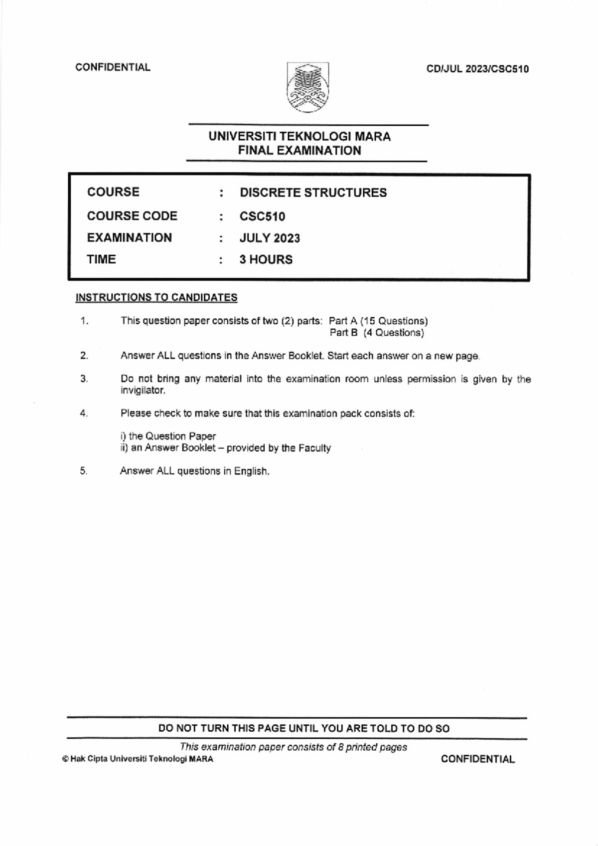 Faculty College OF Computing, Informatics AND Media 2023 Session 2 ...