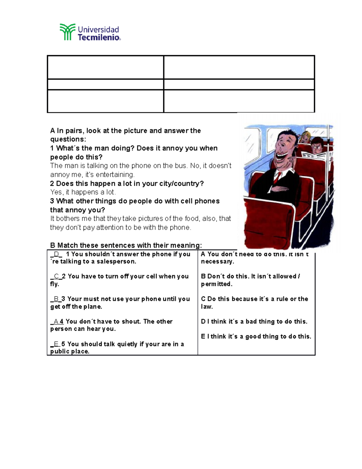 Activity 6: Good and Bad Manners in Inglés Básico 3 - Studocu