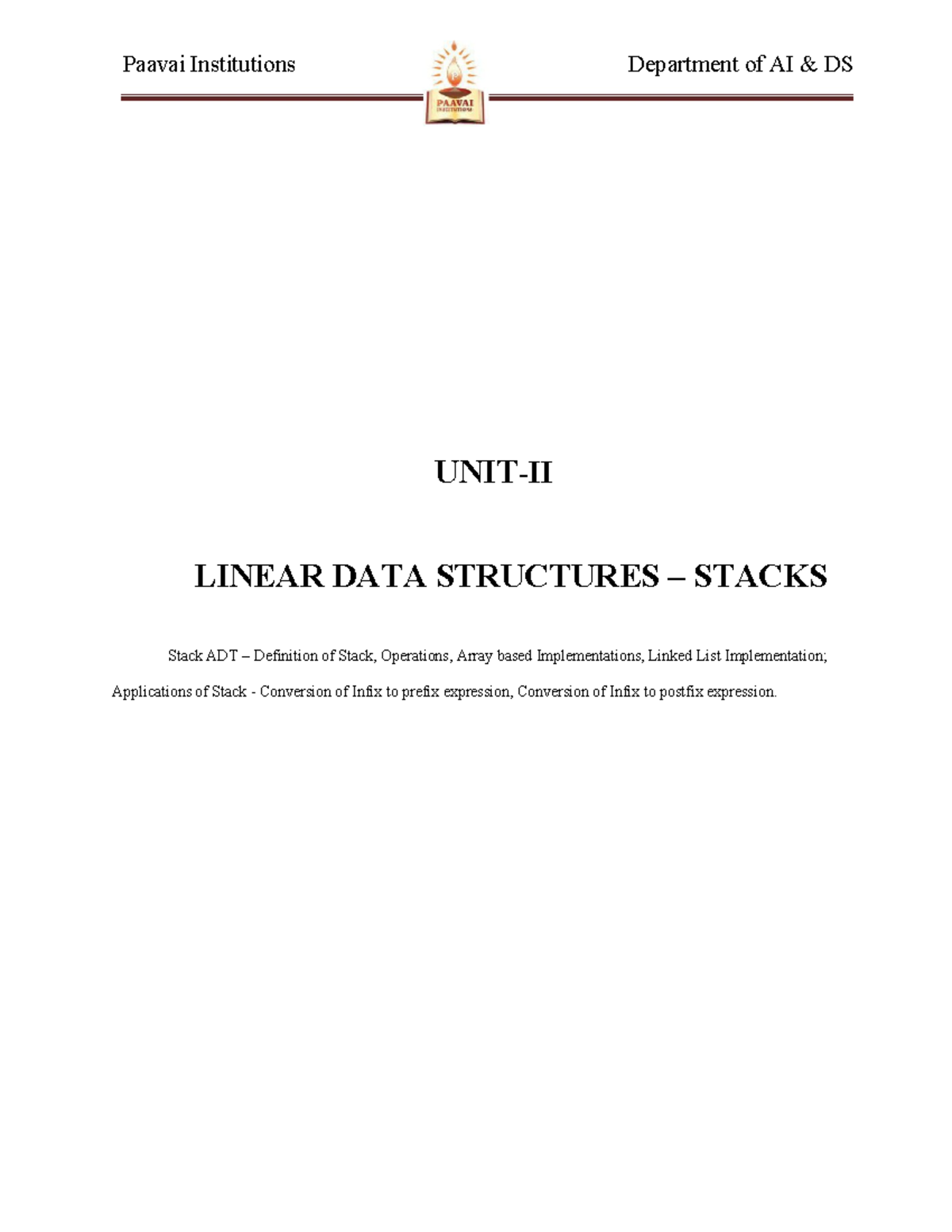 AD23301-DS-UNIT 2 - Stack Data Structures and Applications - Studocu