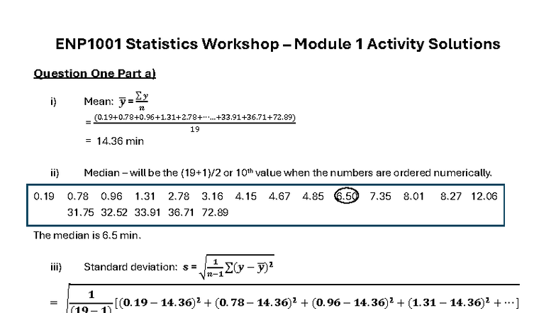 ENP1001 Statistics Workshop Module 1 Activity Solutions - Studocu