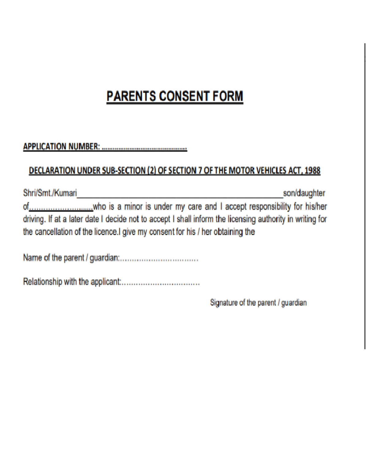 Consent Form for Minors (16-18 Yrs) - License Application - Studocu