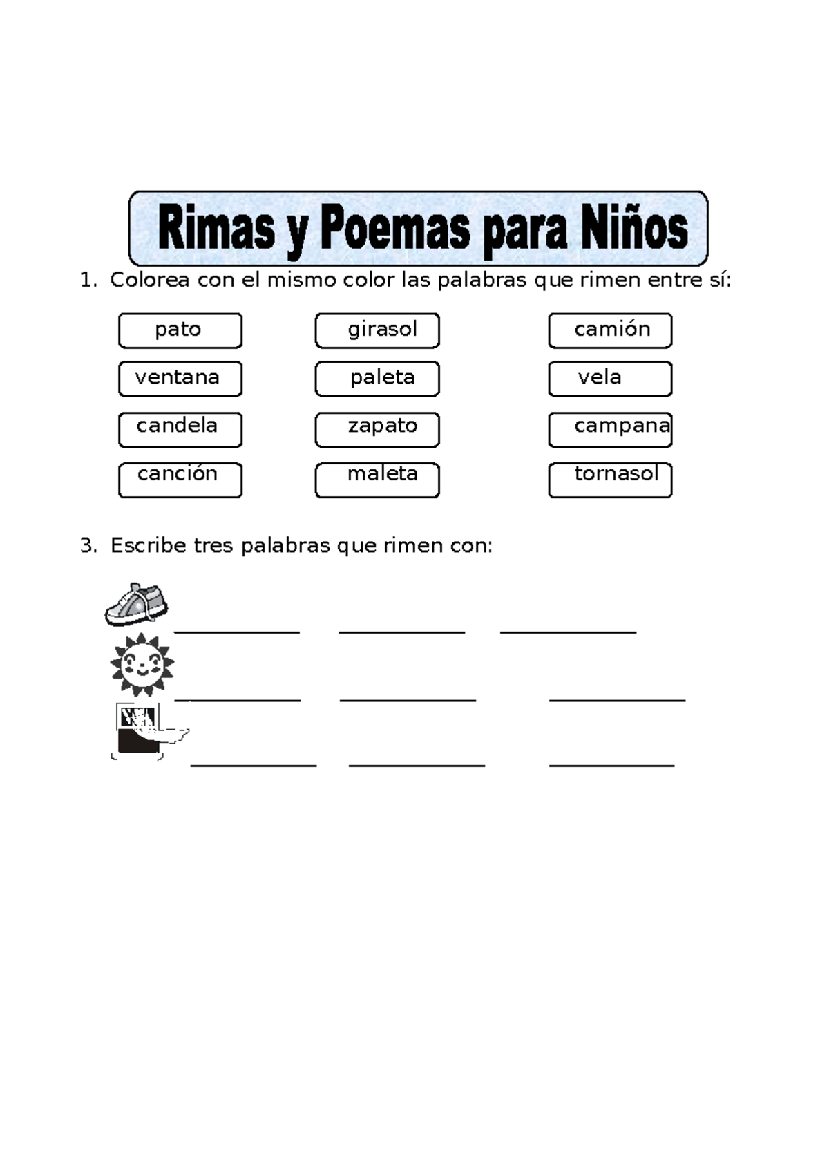 Ficha de las rimas - 1. Colorea con el mismo color las palabras que ...