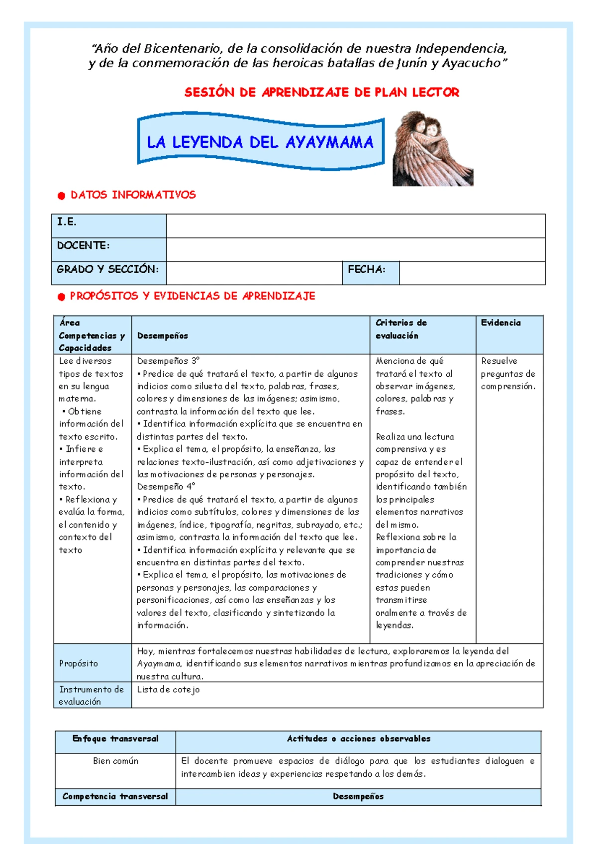 Plan Lector: Sesión de Aprendizaje con "Las manos feas de mamá" - Studocu