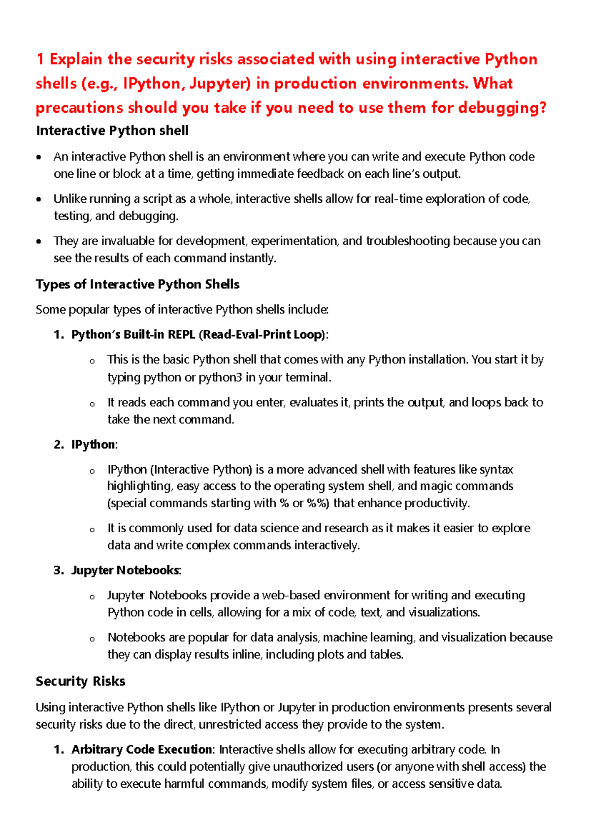 SCT Unit-5 answers - 1 Explain the security risks associated with using interactive Python ...