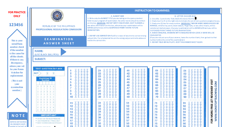 Scantron Instructions for PRC Examination Answer Sheet - Studocu