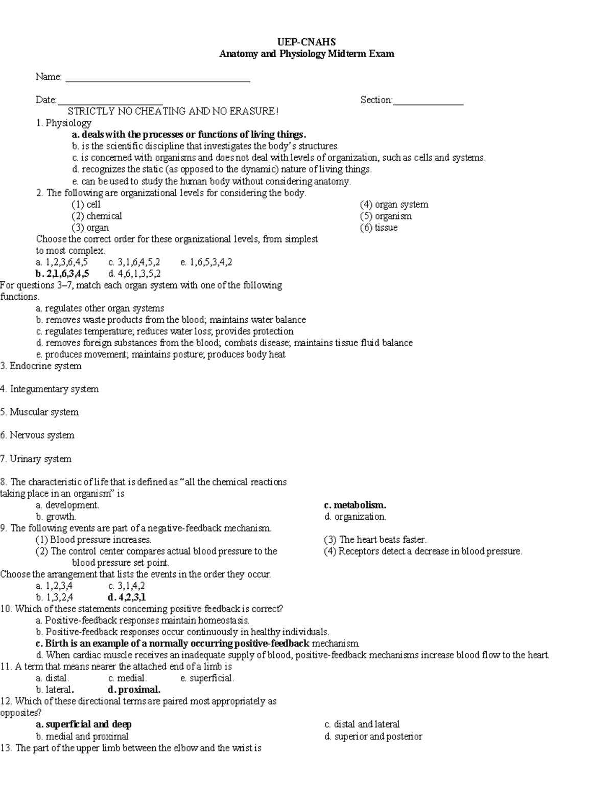479184248 Anatomy and physiology exam compilations - UEP-CNAHS Anatomy ...