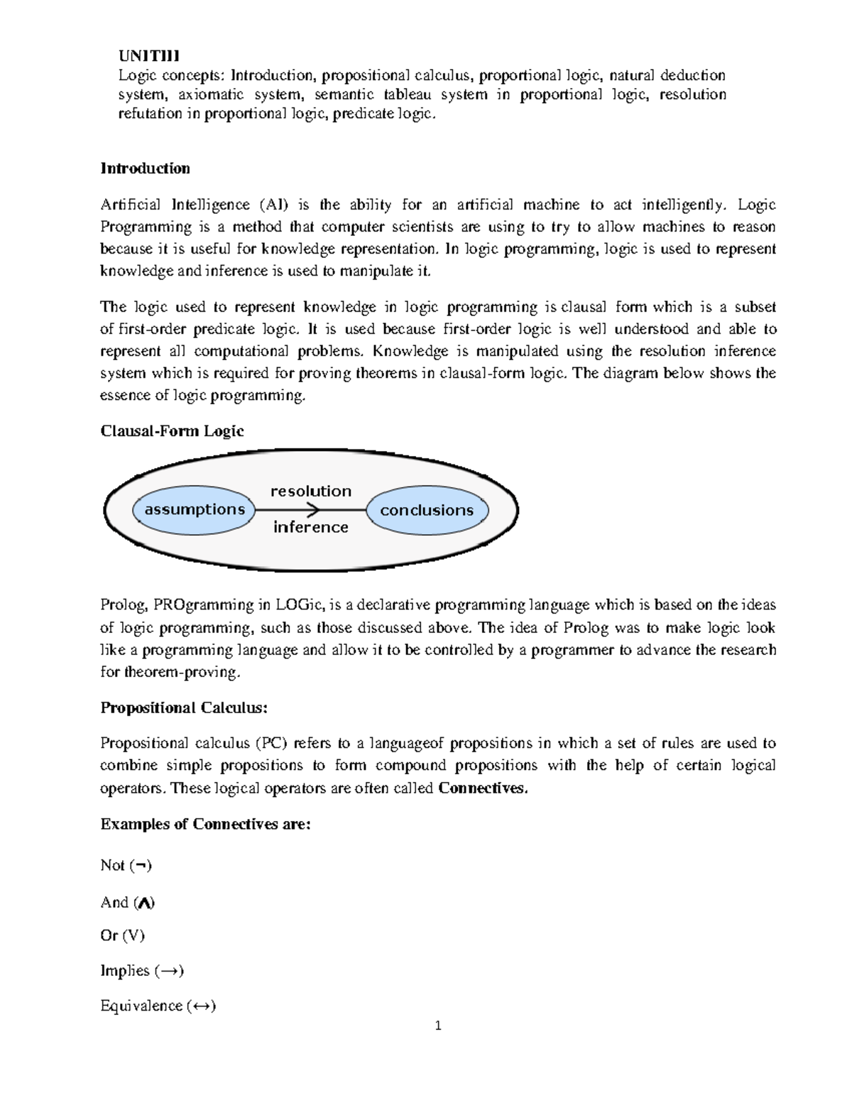 Unit-3: Logic Concepts and Propositional Calculus in AI - Studocu