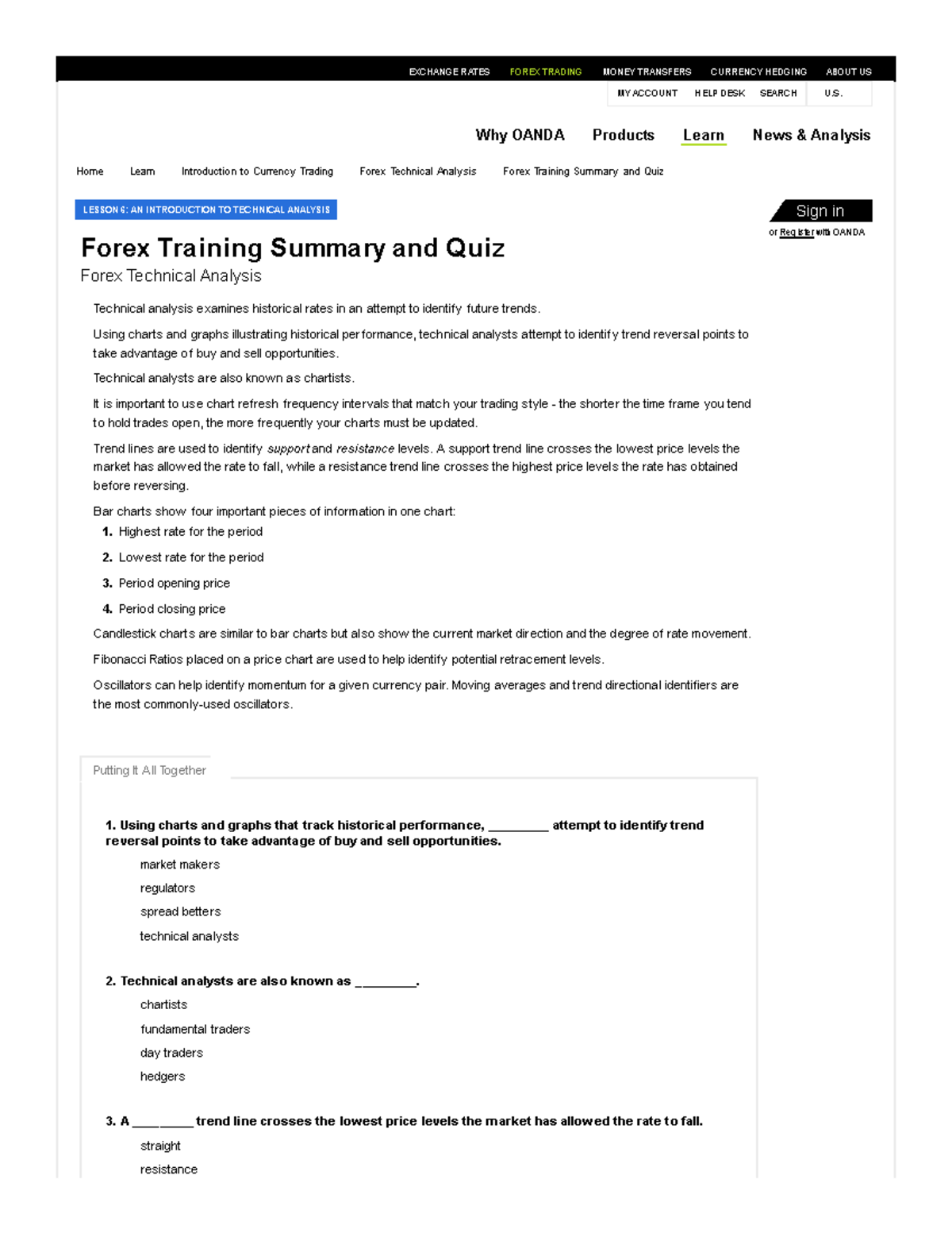 Forex Training Summary & Quiz: Technical Analysis - OANDA FX - Studocu