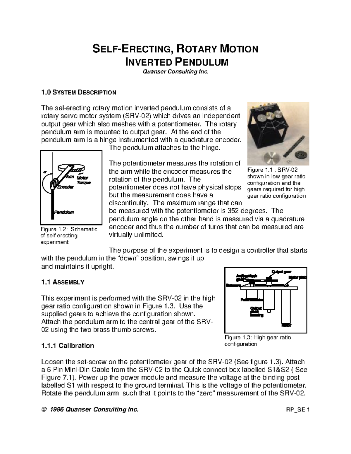 Rotary Inverted Pendulum Manual (RP_SE) - System Overview and Control ...