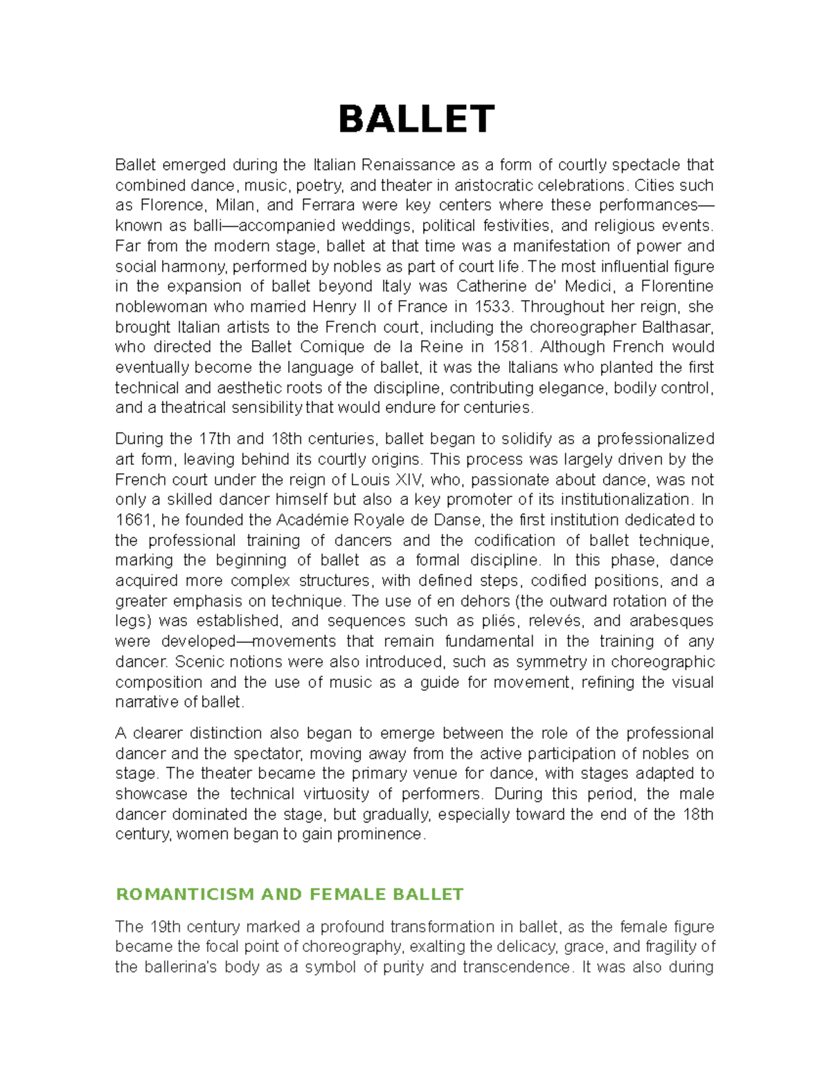 Ballet History: From Renaissance Roots to Romanticism and Pointe ...