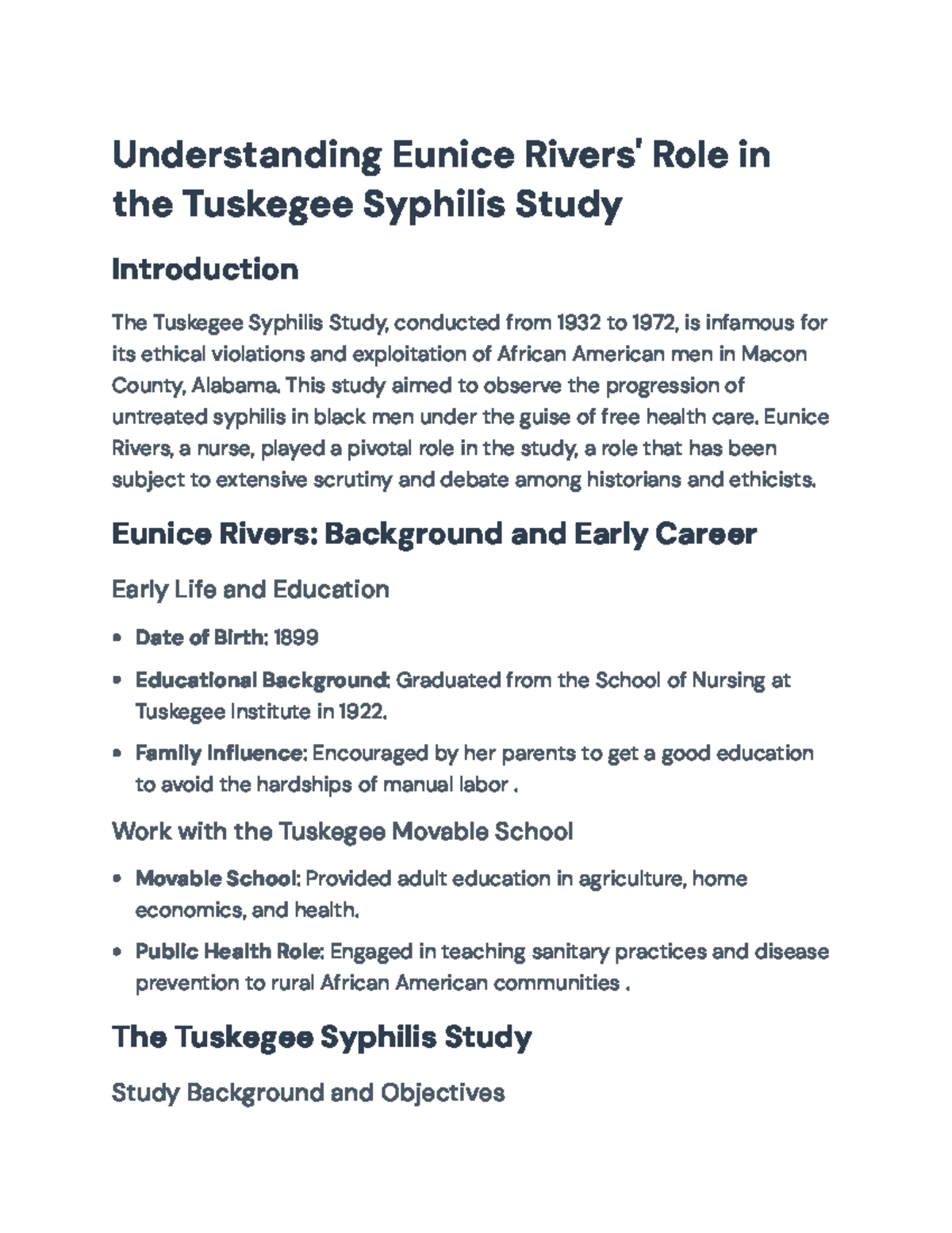Eunice Rivers' Role in the Tuskegee Syphilis Study: Ethics & Impact ...
