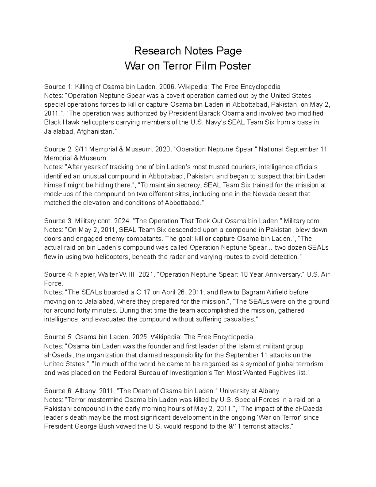 War on Terror Film Poster Research Notes: Neptune Spear Operation - Studocu
