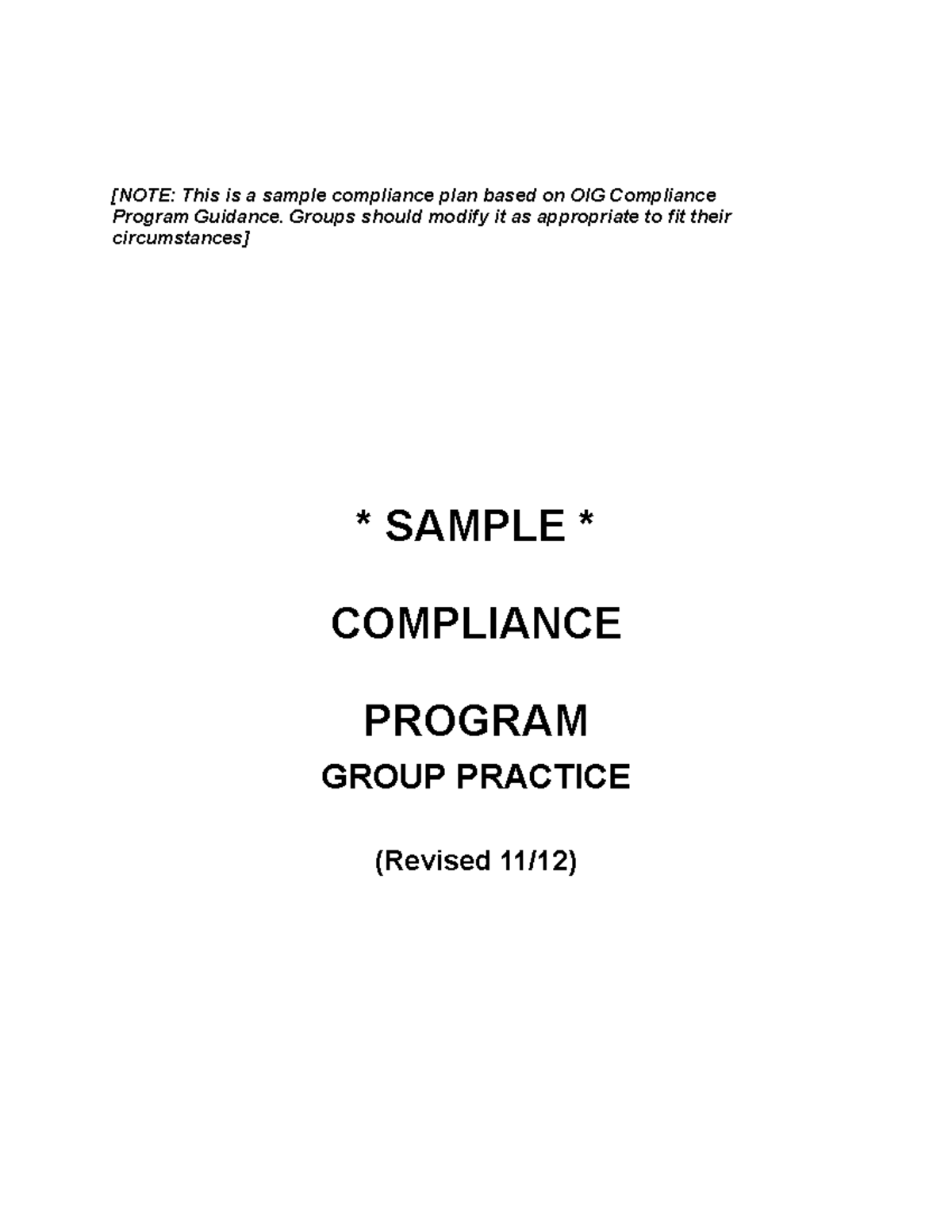 SAMPLE OIG Compliance Plan for Group Practice (Revised 11/12) - Studocu