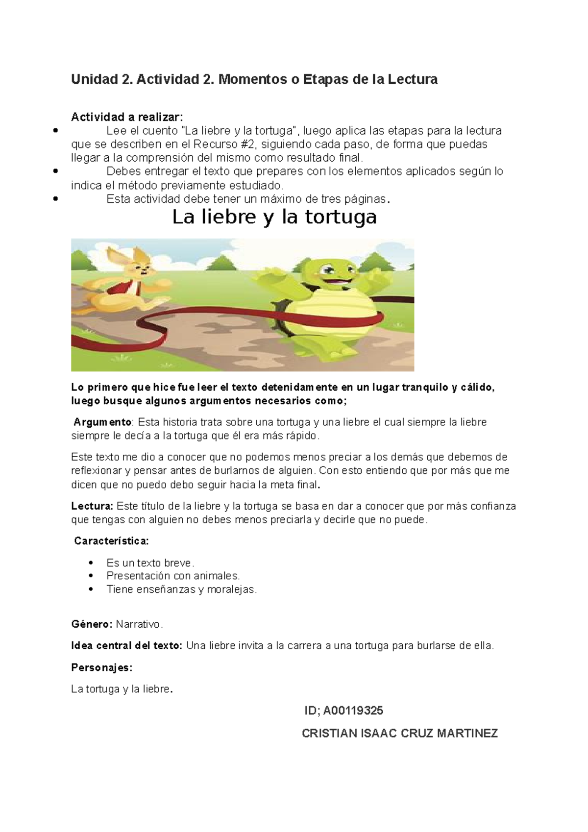 LA Liebre Y LA Tortuga CRIS - Unidad 2. Actividad 2. Momentos o Etapas ...
