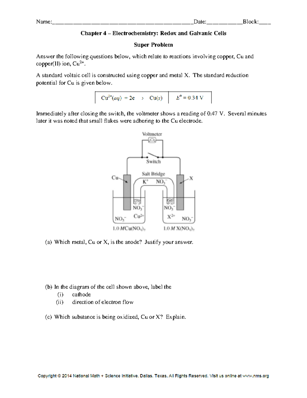 Chapter 4 Super Problem: Electrochemistry - Redox & Galvanic Cells ...