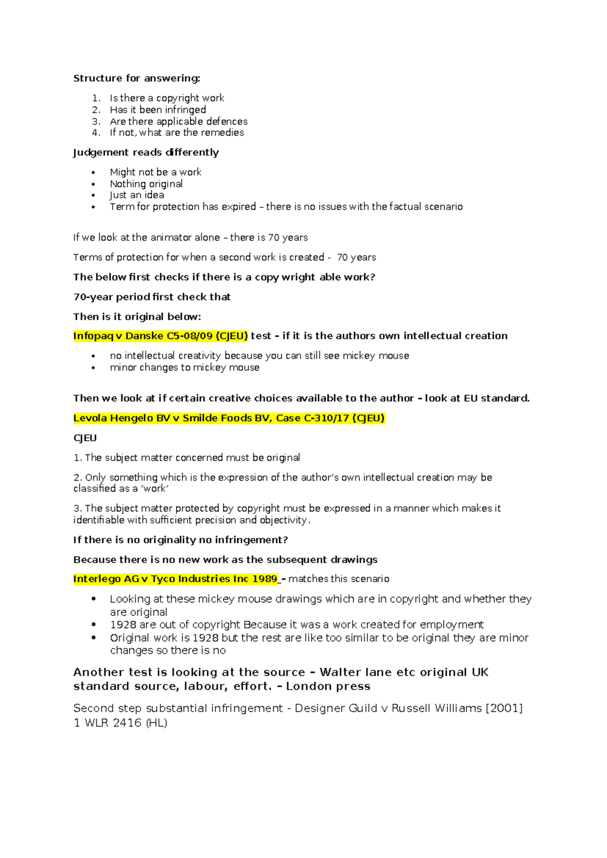 IP - Tutorial 2: Copyright Infringement and Originality Analysis - Studocu