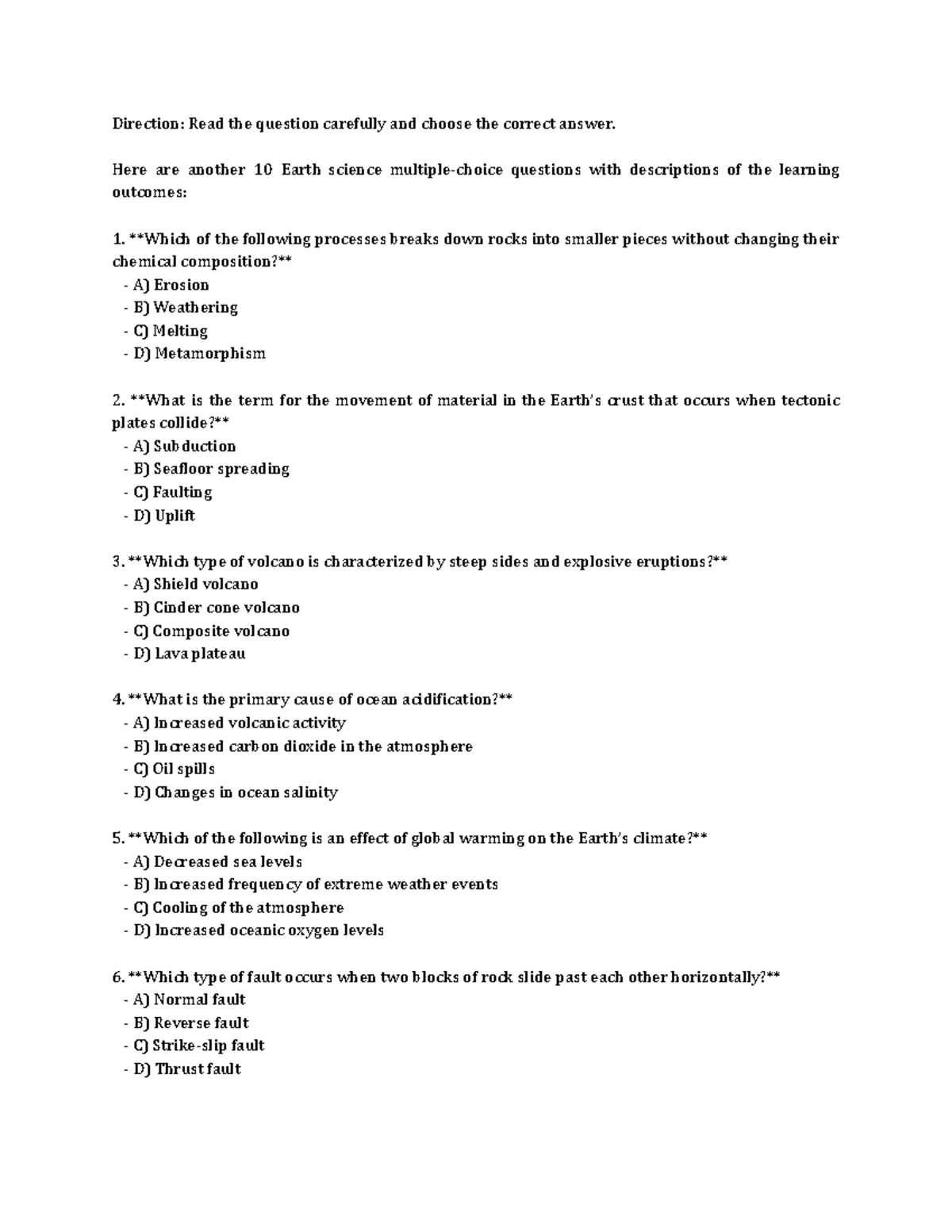 EE49 - Earth Science Quiz: Key Concepts & Learning Outcomes - Studocu