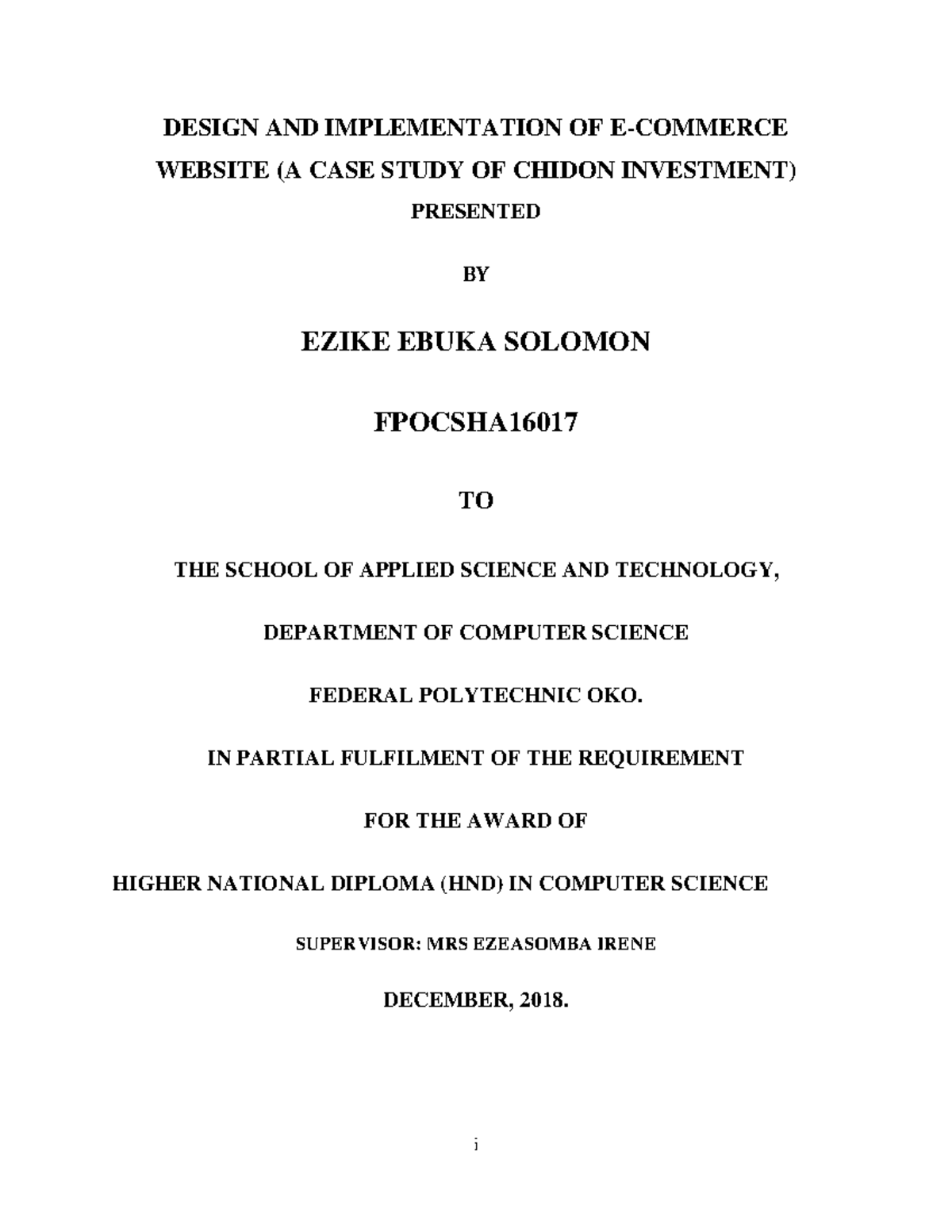 DESIGN AND IMPLEMENTATION OF E-COMMERCE WEBSITE (FPOCSHA16017) - Studocu