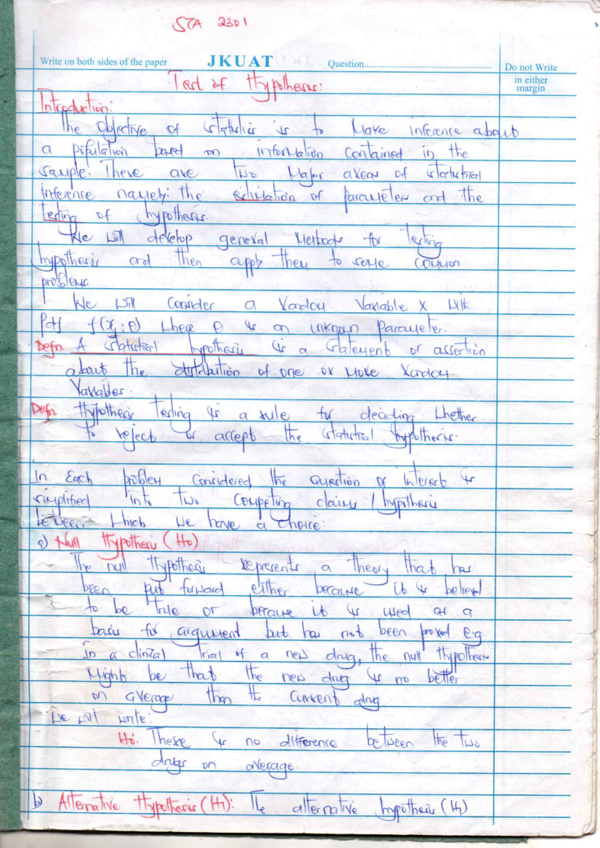 STA 2301 Final Exam Notes on Hypothesis Testing - Studocu