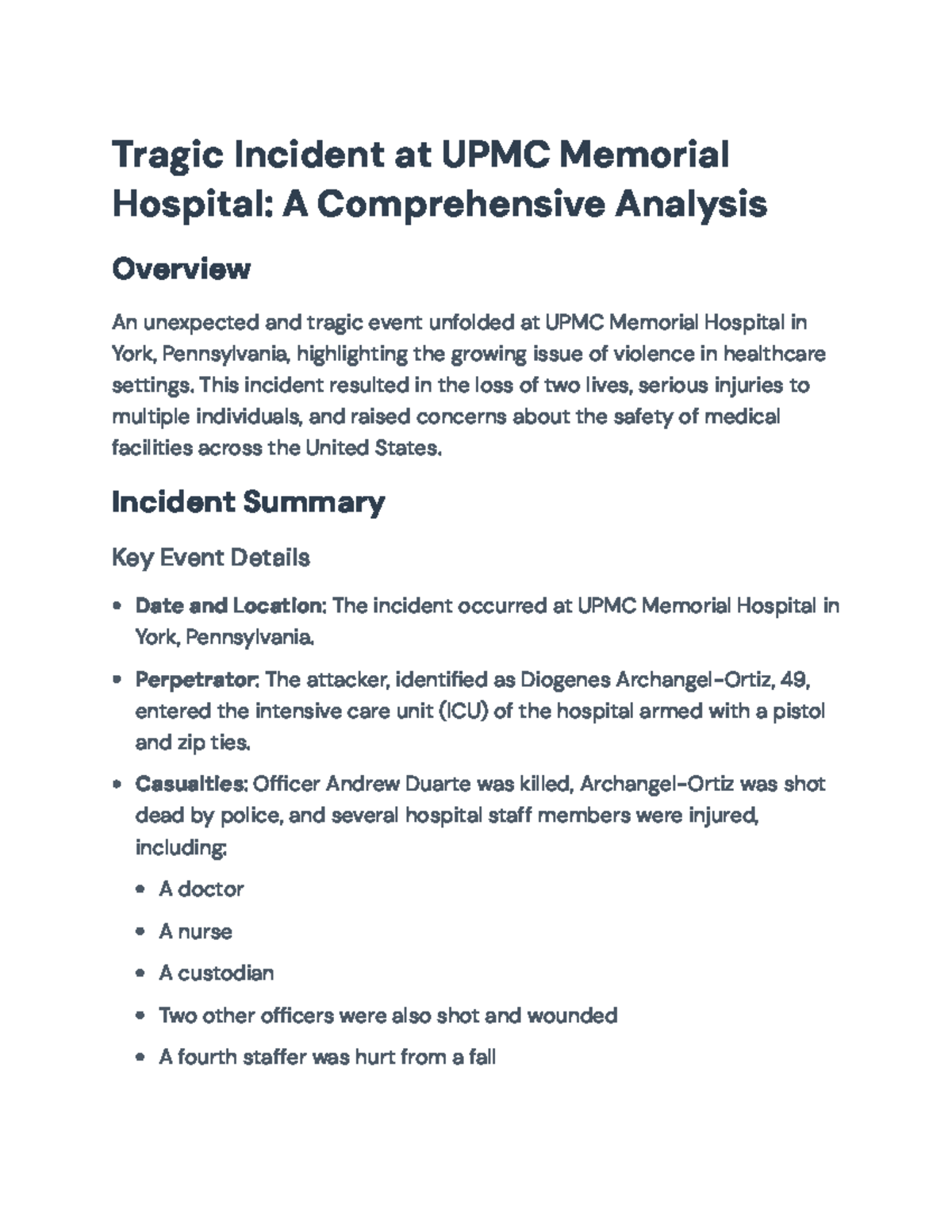 Tragic Incident at UPMC Memorial Hospital: Violence in Healthcare ...