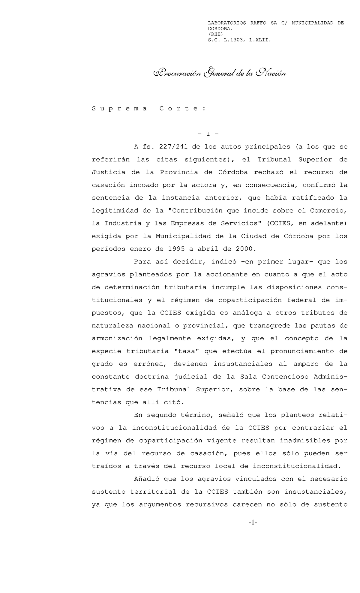 Dictamen Laboratorios Raffo S - LABORATORIOSCORDOBA. RAFFO SA C ...