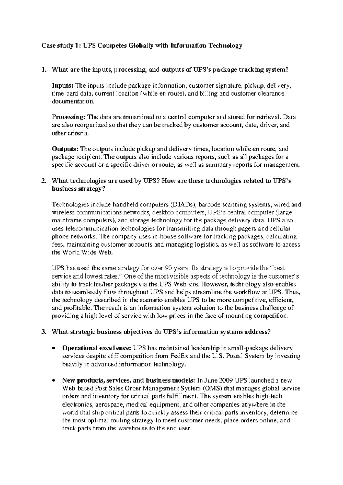 [Solution] Case Study Assignment 1 - Case study 1: UPS Competes ...