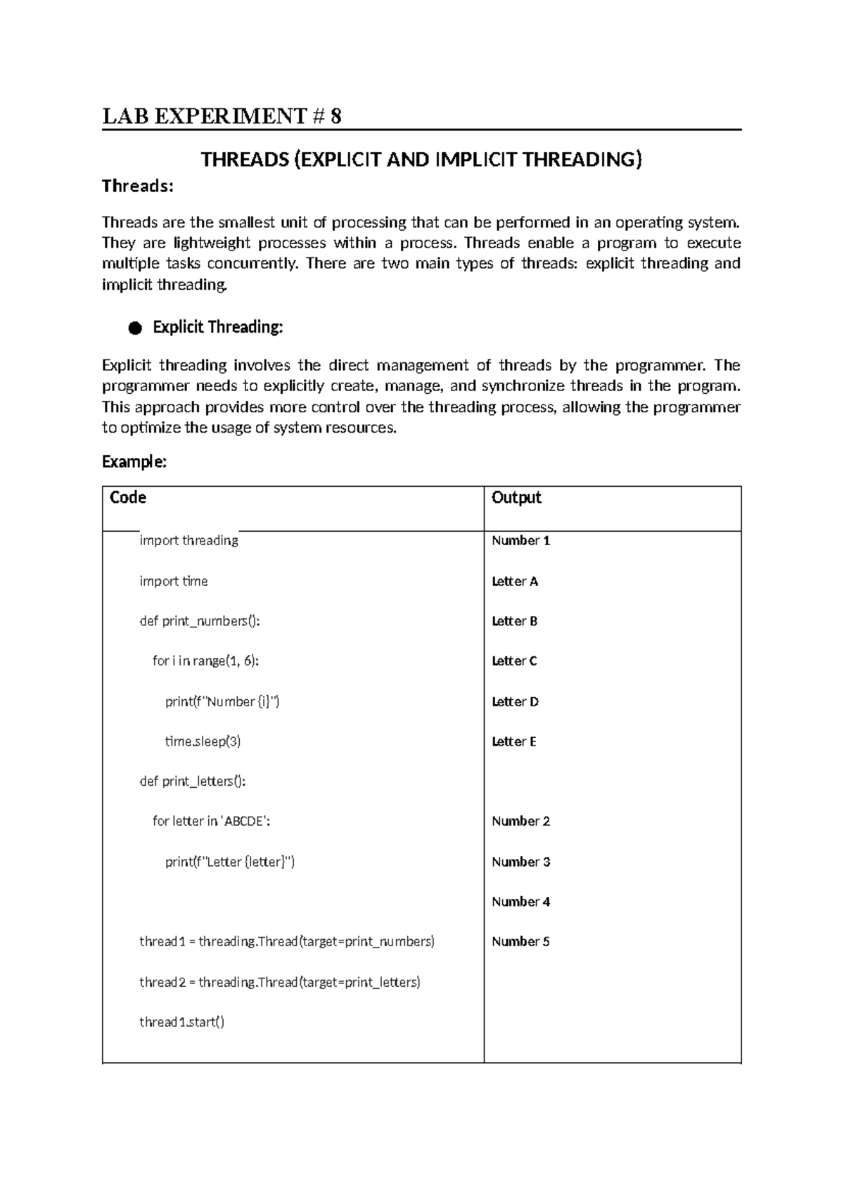 Lab 8: Threads - Explicit and implicit threading explained - Studocu
