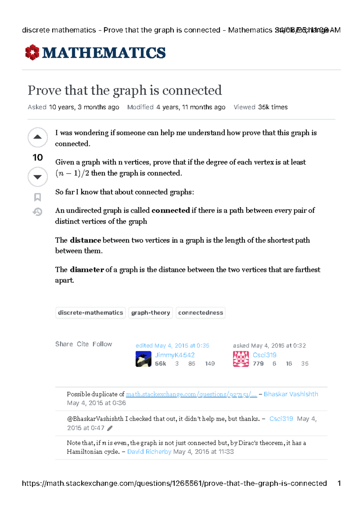 Discrete Mathematics: Proving Graph Connectivity in CSCI319 - Studocu