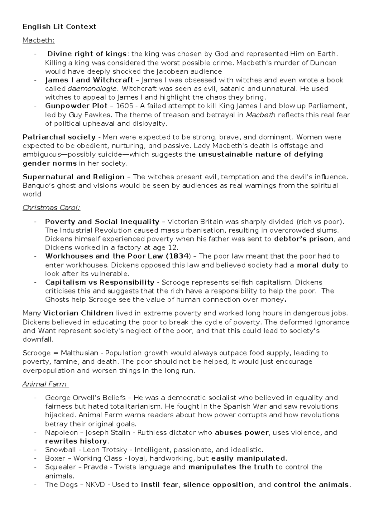 English Lit Context - Macbeth, Christmas Carol & Animal Farm Analysis ...